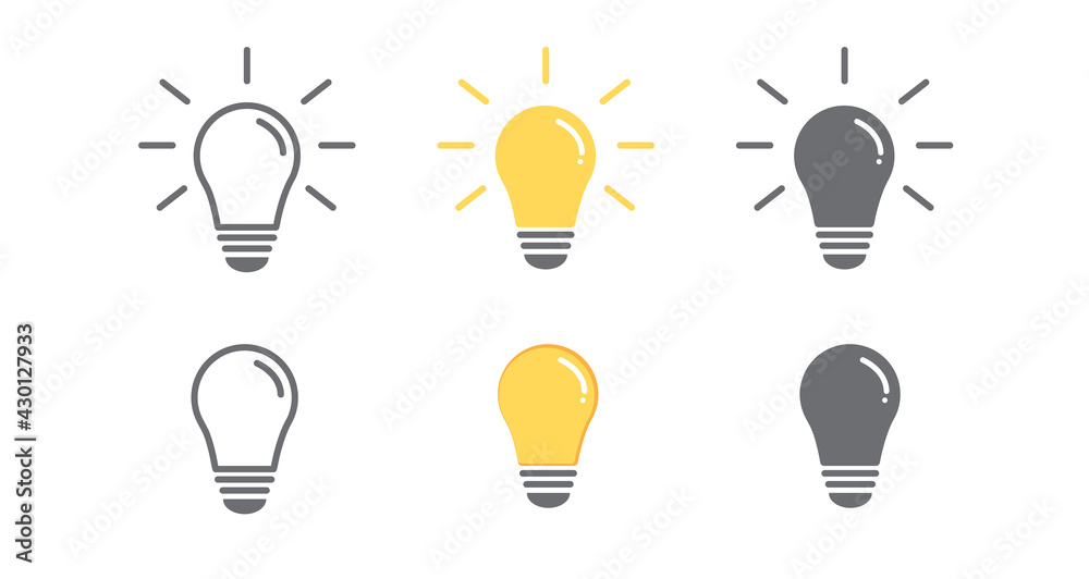 Light bulb icon set. Energy and thinking symbol. Creative idea and ...