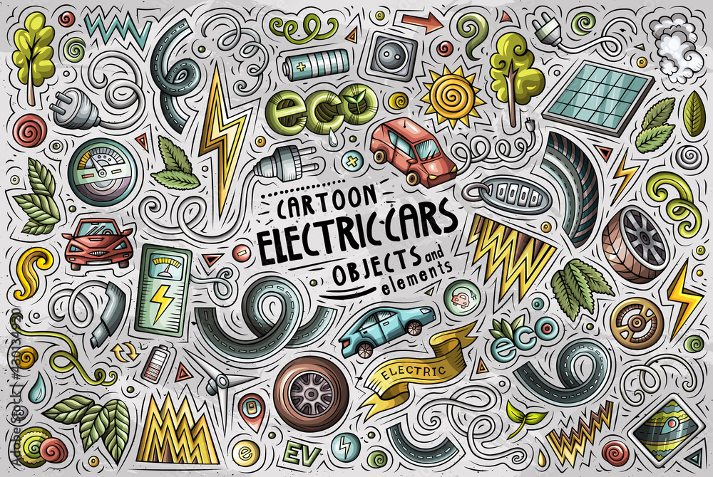 Cartoon set of Electric cars theme items, objects and symbols Stock ...