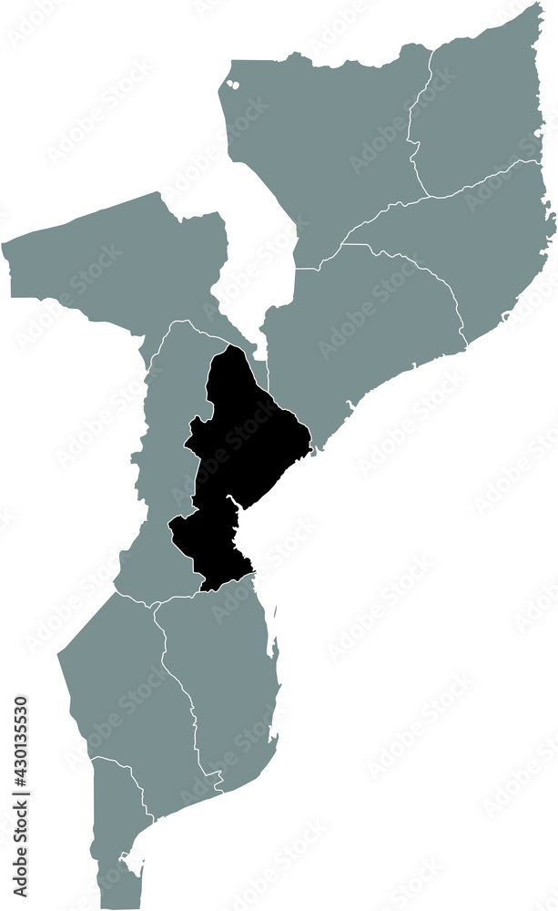 Black highlighted location map of the Mozambican Sofala province inside ...