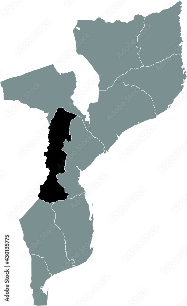 Black highlighted location map of the Mozambican Manica province inside ...