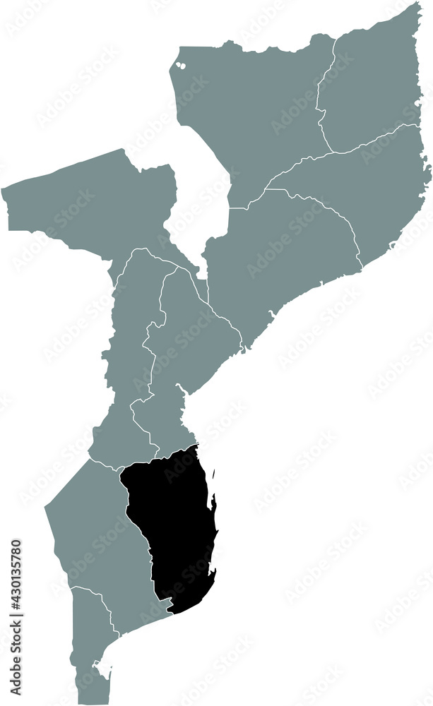 Black highlighted location map of the Mozambican Inhambane province ...