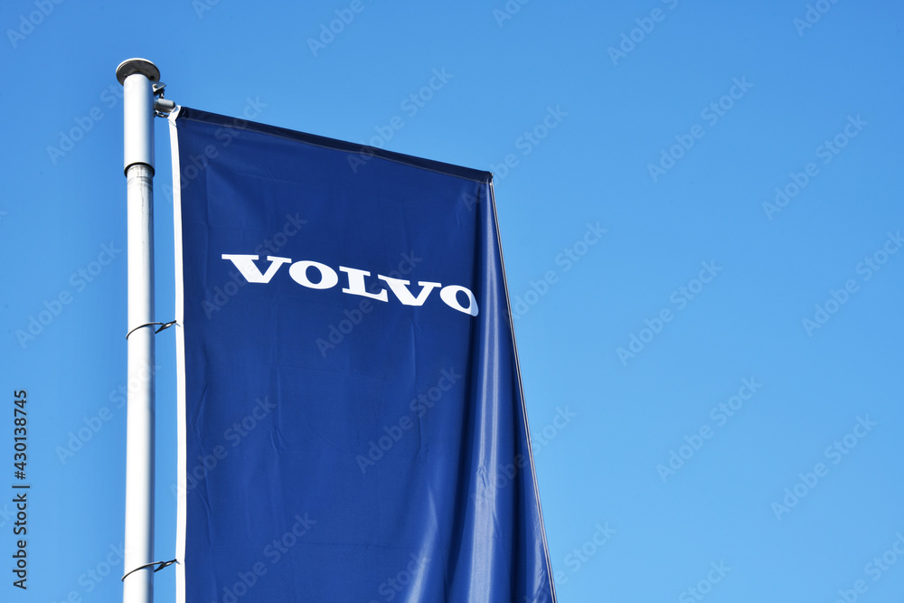 Hamburg, Germany - March 31, 2021: Flag with tho logo of Volvo - The ...