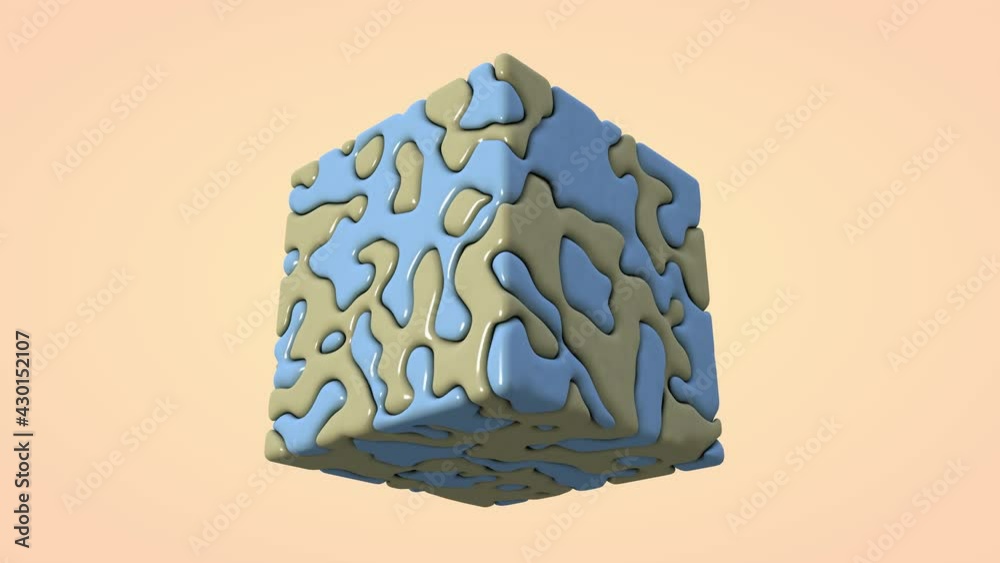 3d loop animation of a cube consisting of two parts of different colors ...
