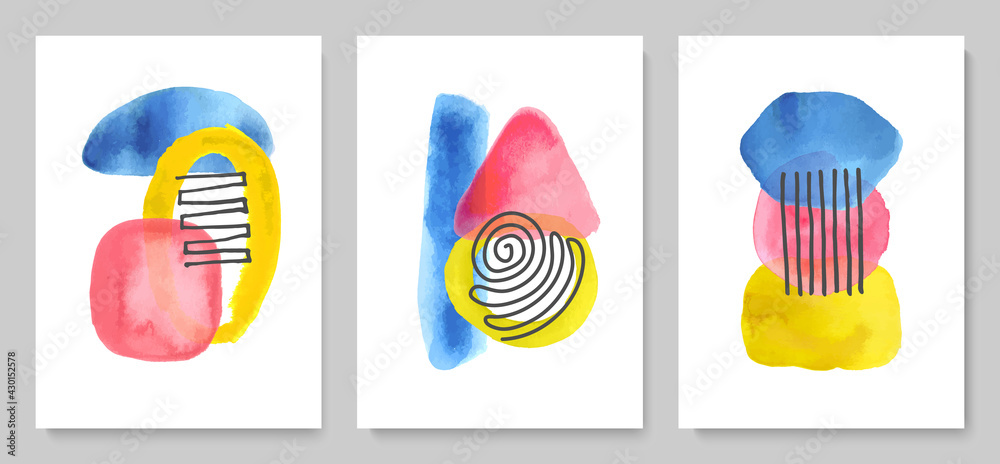 Set of abstract modern creative posters with watercolor shapes and ...