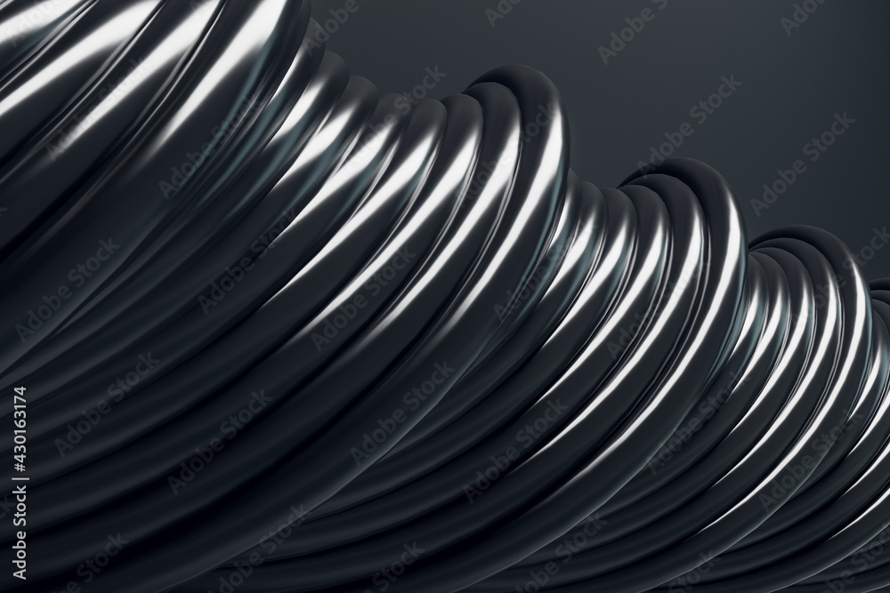 Black spiral pattern made of multiple wires on a black background ...
