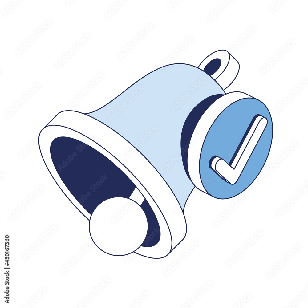 Bell check mark. Vector 3d line isometric, web icons, blue color ...