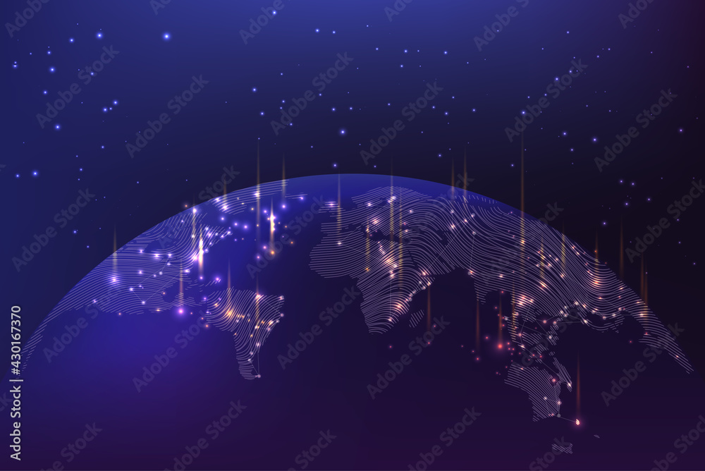 View earth from space drawing vector illustration. Night blue ...