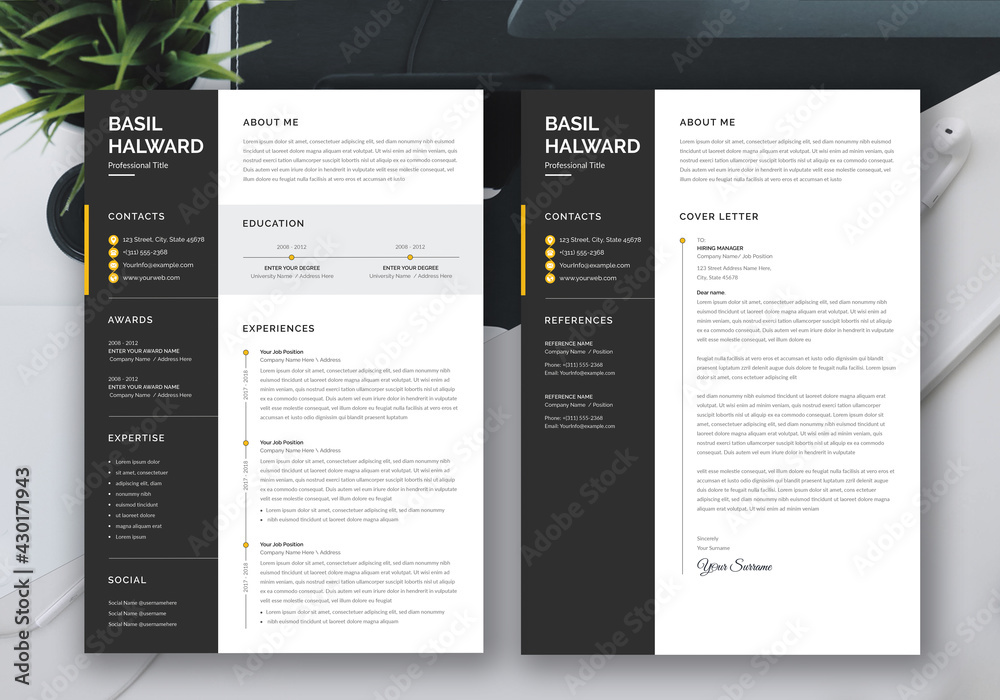 Resume Layout Set with Black Sidebar Stock Vector | Adobe Stock
