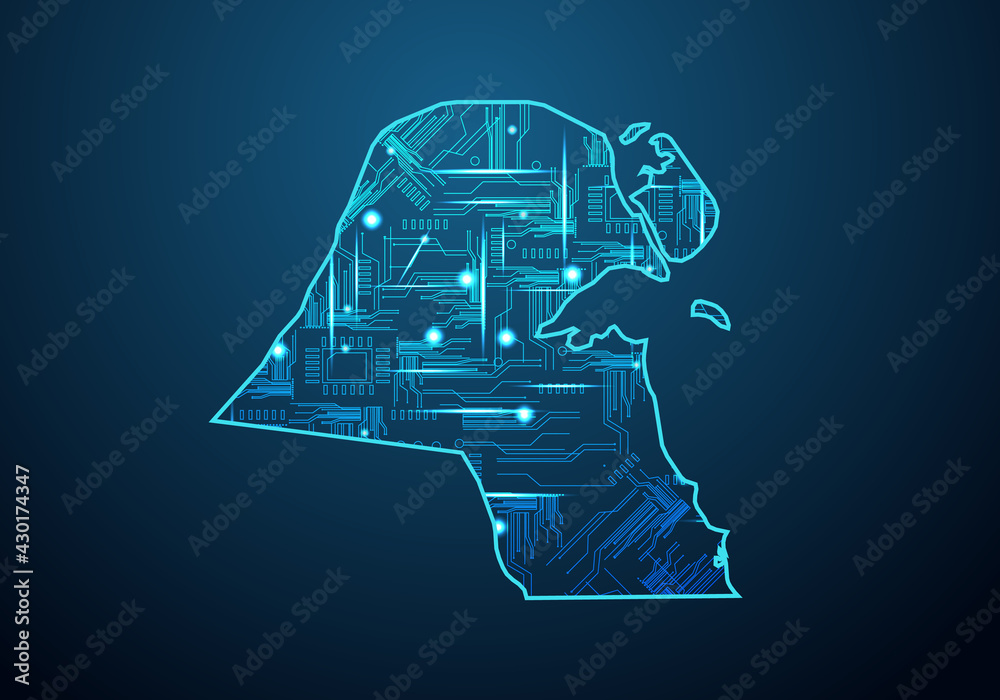 Abstract futuristic map of kuwait. Circuit Board Design Electric of the ...