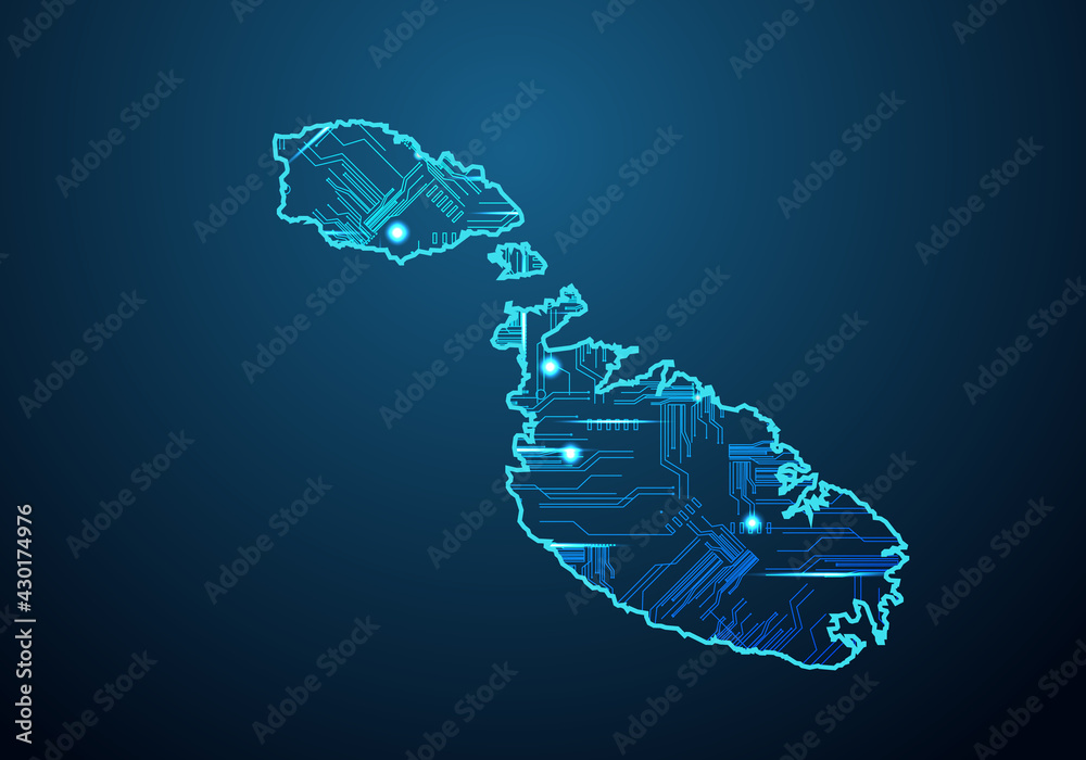 Abstract futuristic map of malta. Circuit Board Design Electric of the ...