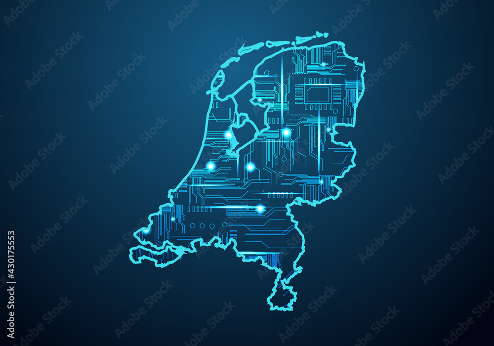 Abstract futuristic map of netherlands. Circuit Board Design Electric ...