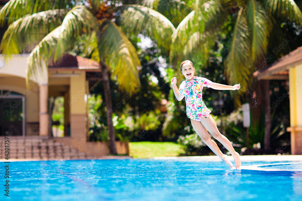 Child in swimming pool. Summer vacation with kids. Stock Photo | Adobe ...