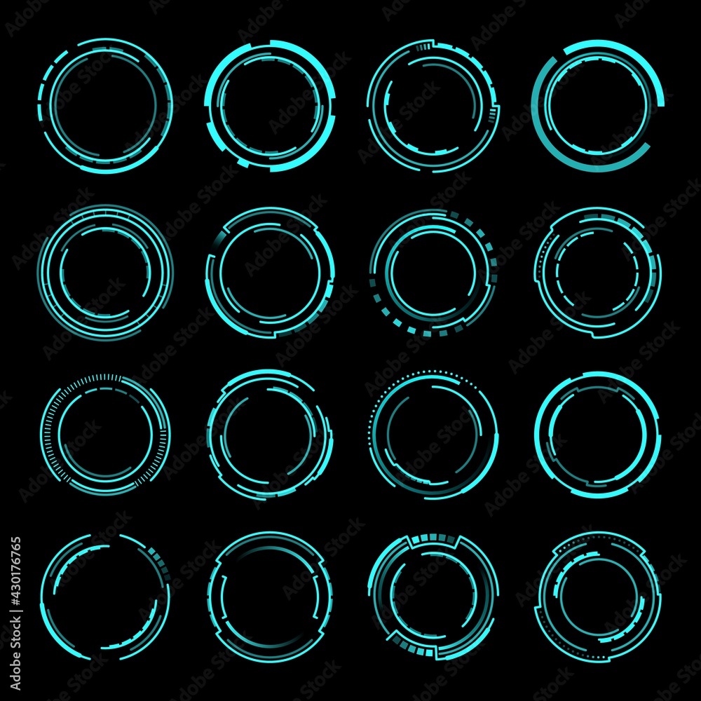 HUD round frames or borders, vector sci fi circular neon elements for ...