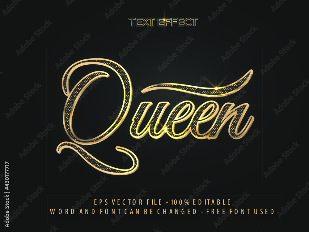 Gold text effect with glitter. Editable text effect queen style theme ...