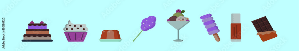 set of sweets dessert food cartoon icon design template with various ...