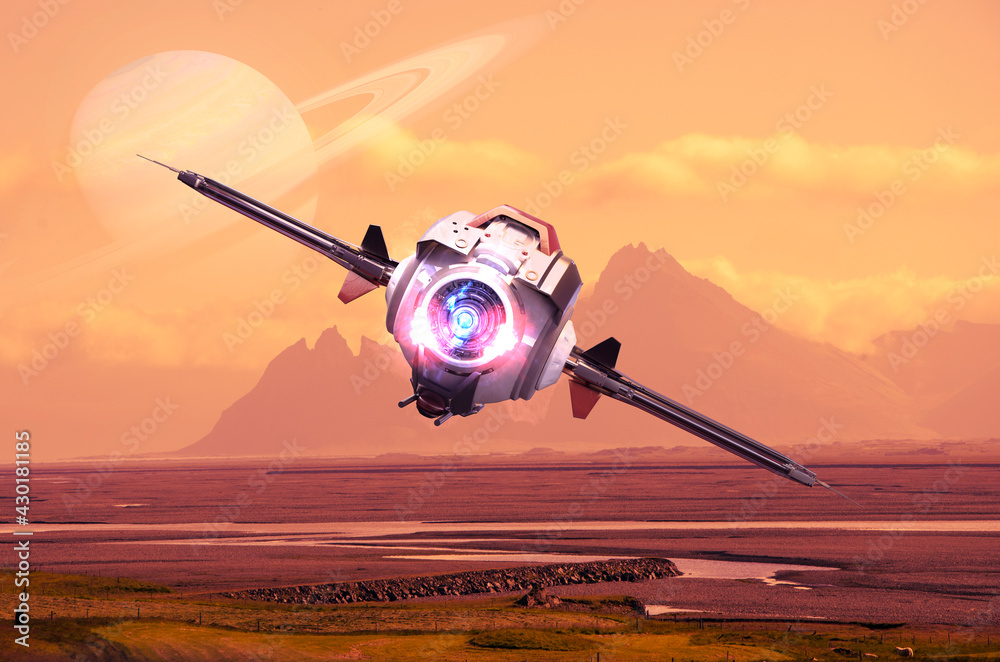 Spaceship traveling between planets of distant galaxies. Exploration of ...