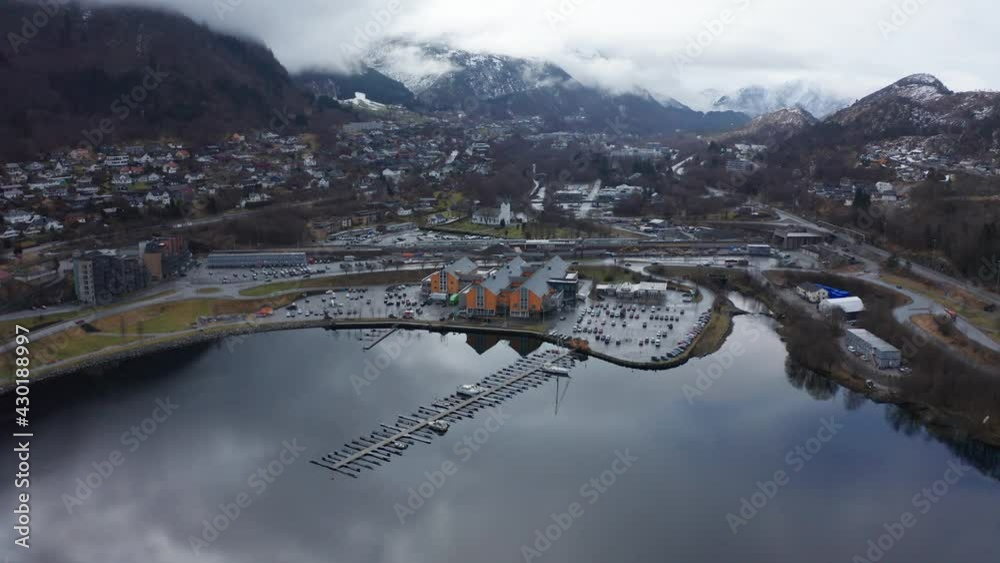 Arna city centre with railroad, parking, shopping centre and train ...