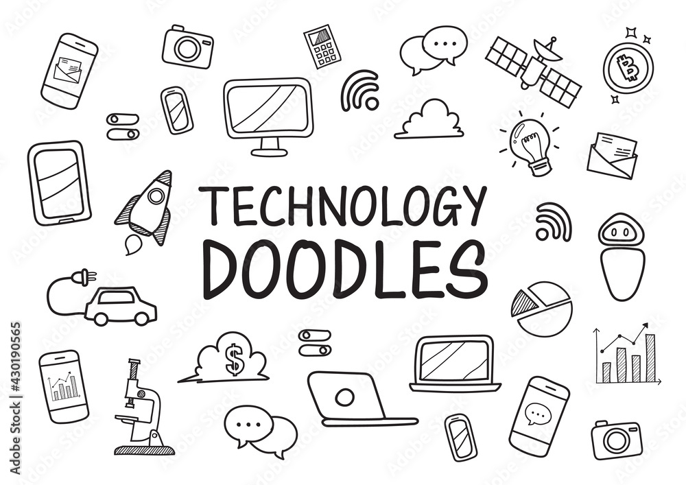 Technology doodles hand drawn icons Stock Vector | Adobe Stock