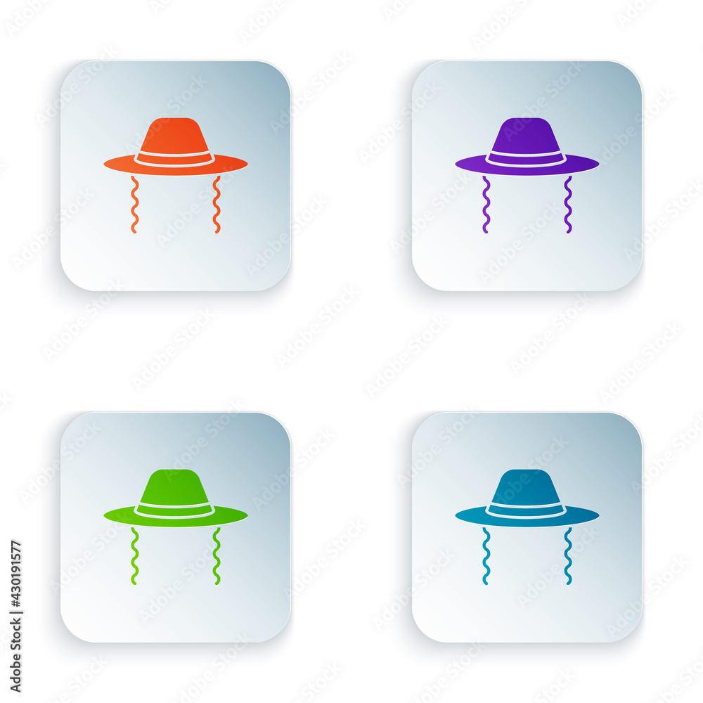 Color Orthodox jewish hat with sidelocks icon isolated on white ...