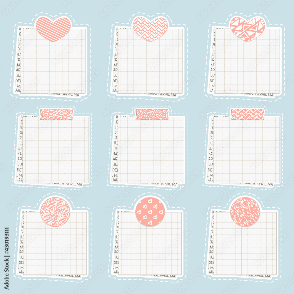 Vector cute paper notes, stickers, notepads, memo messages, torn paper ...