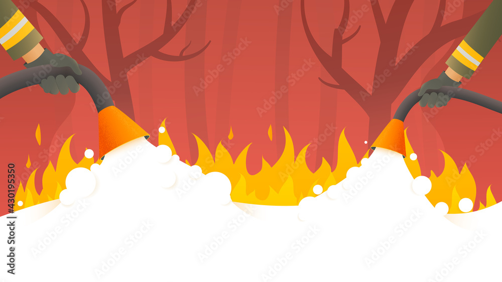 Forest wildlife fire. Firefighters fight a nature fire disaster vector ...