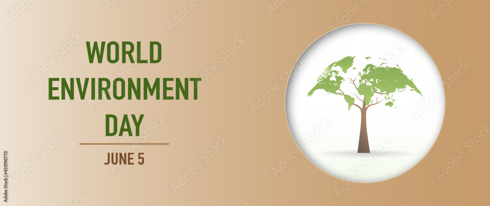 World Environment Day banner of brown paper cut style and tree shaped ...