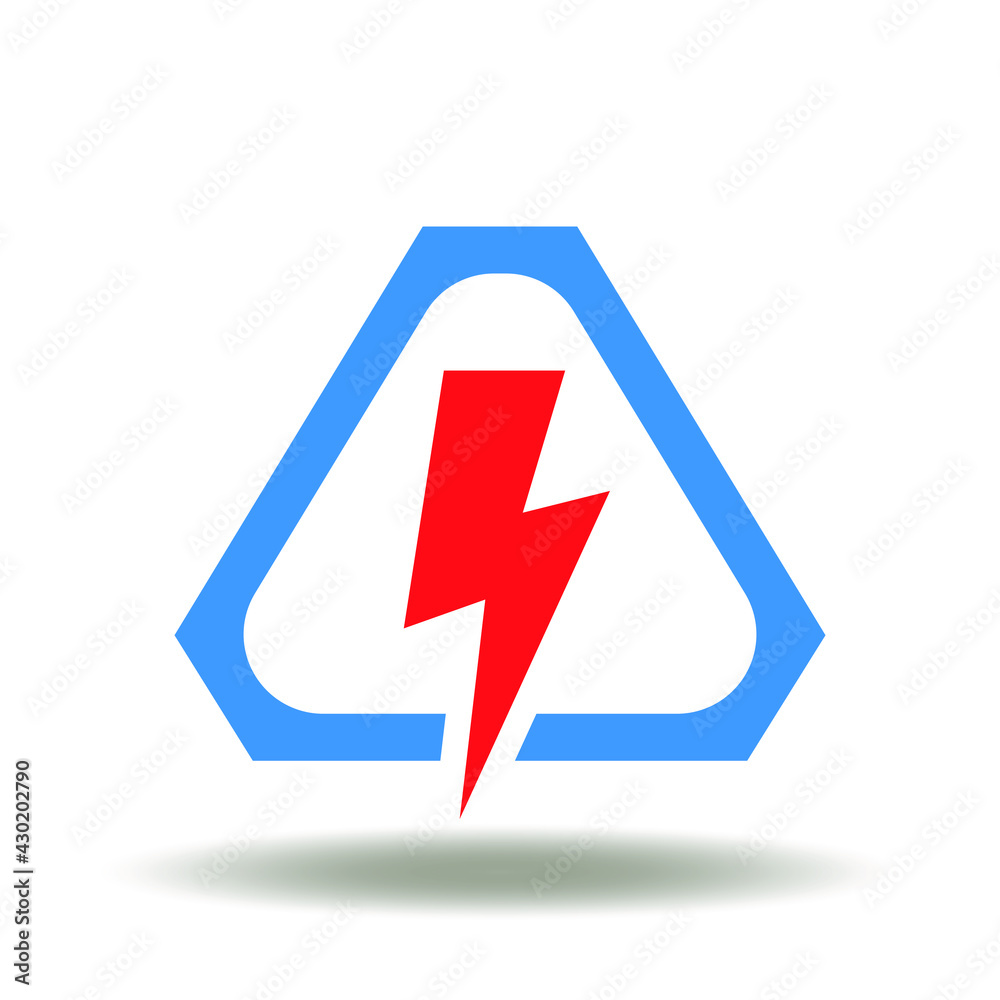 Attention with flash lightning vector illustration. Warning sign ...