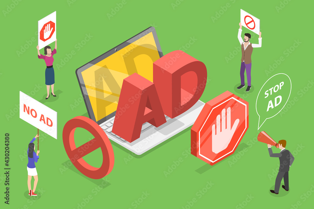 3D Isometric Flat Vector Conceptual Illustration of Ad Blocking. Stock ...
