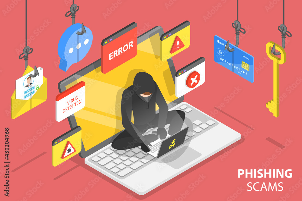 3D Isometric Flat Vector Conceptual Illustration of Internet Phishing ...