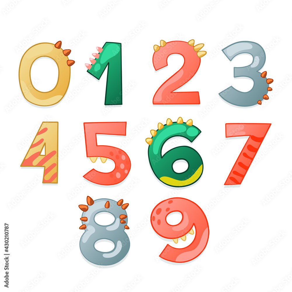 Cute dinosaur cartoon numbers. Vector elements for designing kids ...