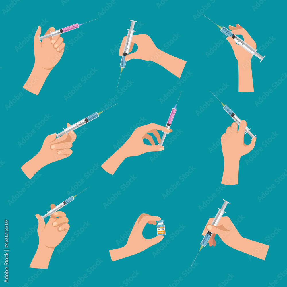 Syringe in hand. Covid vaccination doctor make injection needle ...