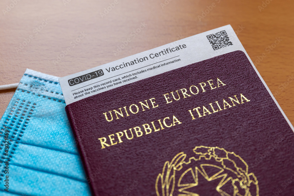 Italian passport with vaccination certificate. COVID-19 Vaccination ...