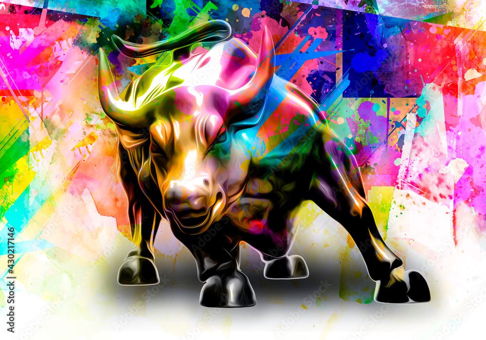 abstract colorful background with Bull of Wallstreet Stock Illustration ...