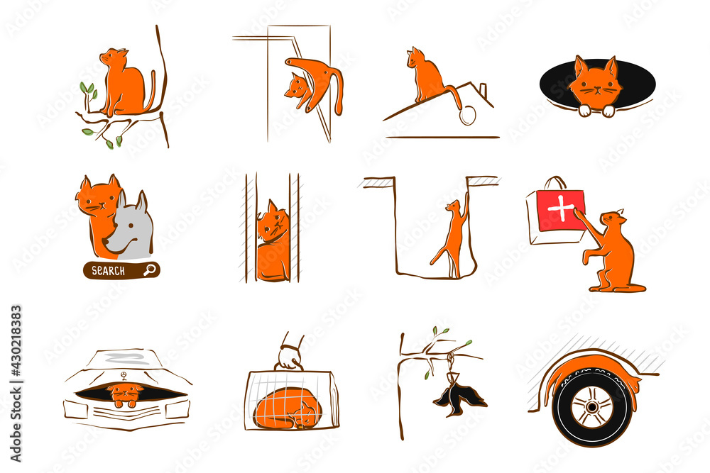 Vector illustration design for pet rescue service. Cat high up in tree ...