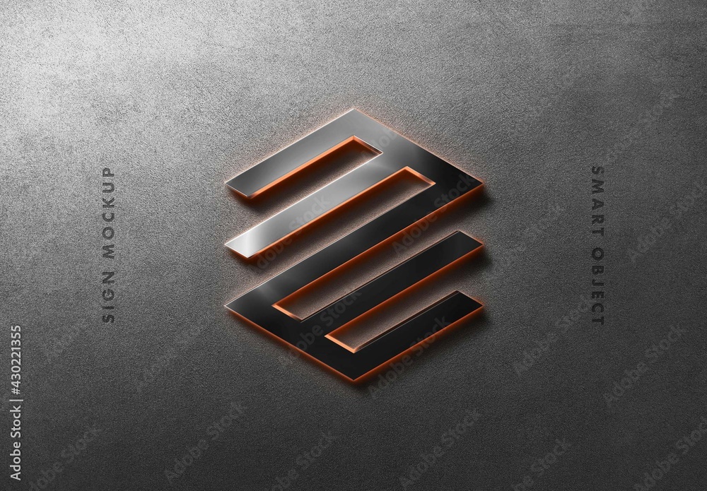 Led Lighting Metal Wall Sign Logo Mockup Stock Template | Adobe Stock