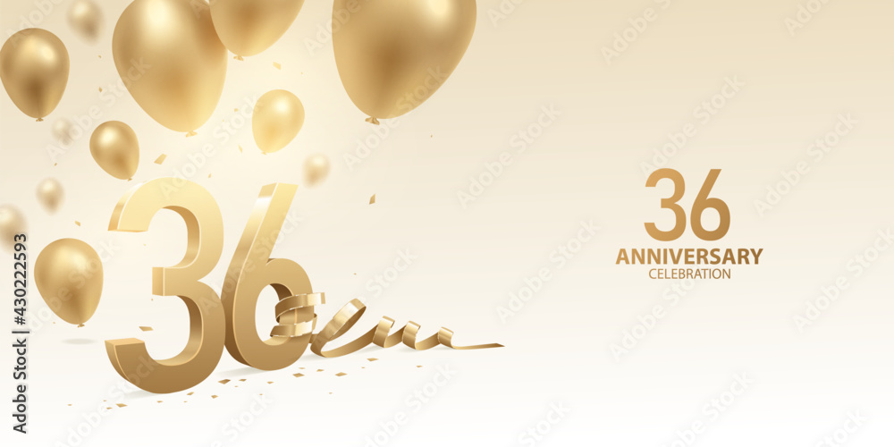 36th Anniversary celebration background. 3D Golden numbers with bent ...