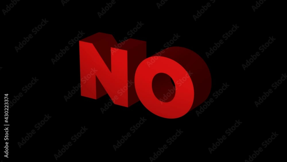 3D NO red text loop animation on transparent background with alpha ...