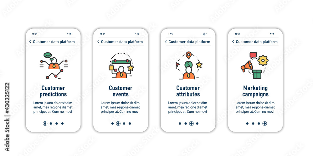 Customer data platform onboarding mobile app screens. Work with clients ...