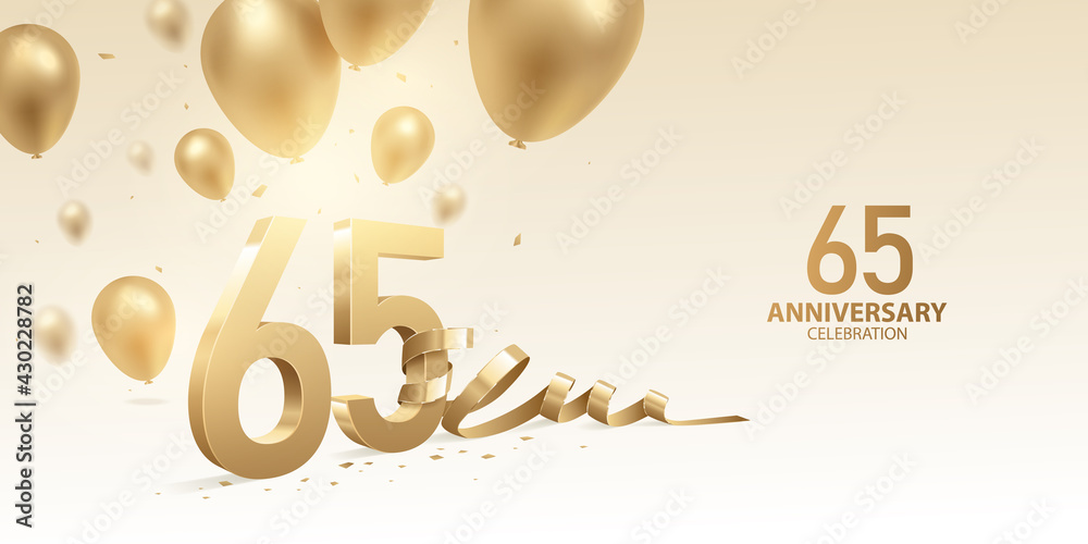 65th Anniversary celebration background. 3D Golden numbers with bent ...