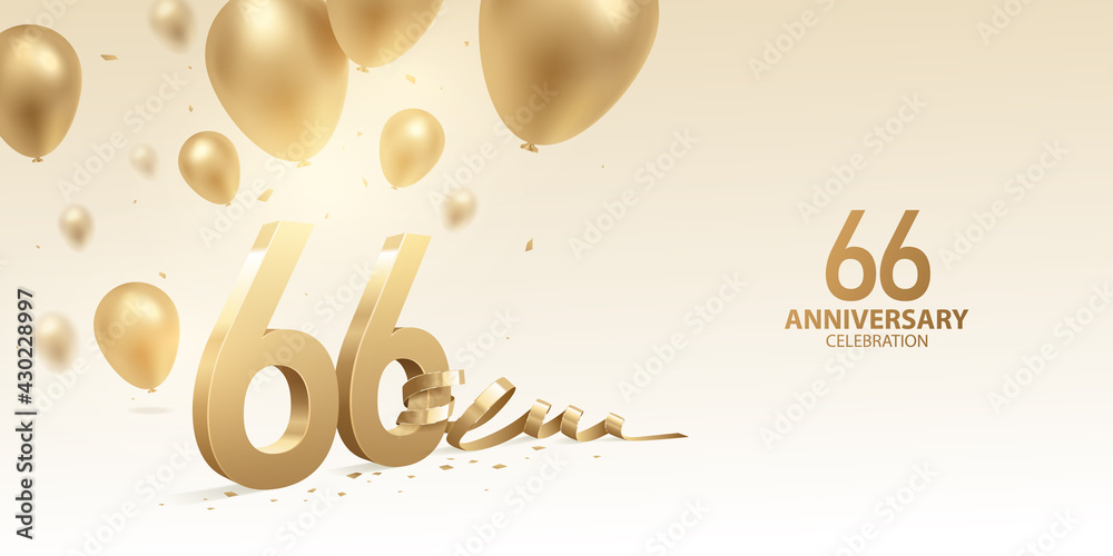 66th Anniversary celebration background. 3D Golden numbers with bent ...