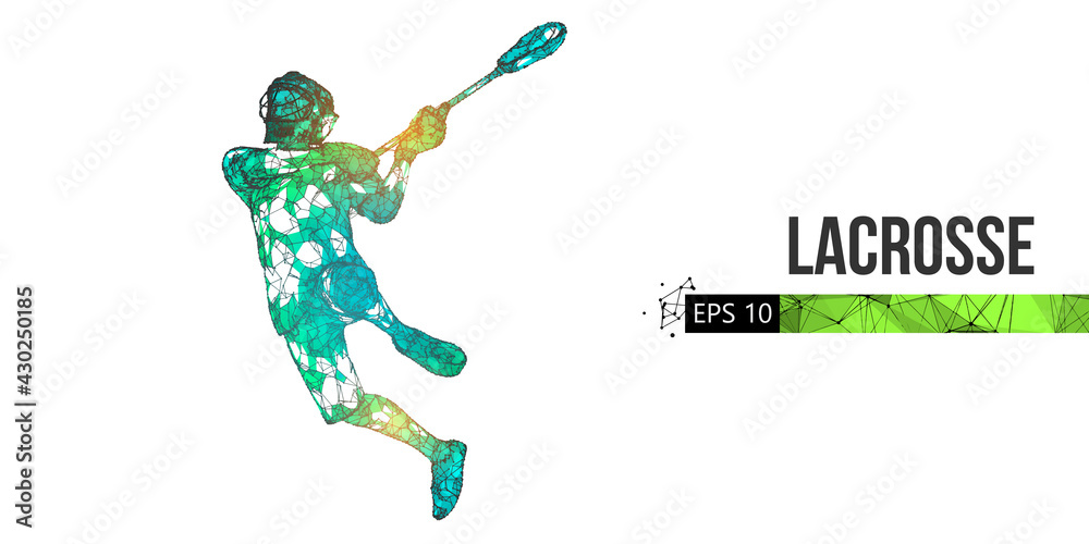 Abstract silhouette of a wireframe lacrosse player from particles on ...