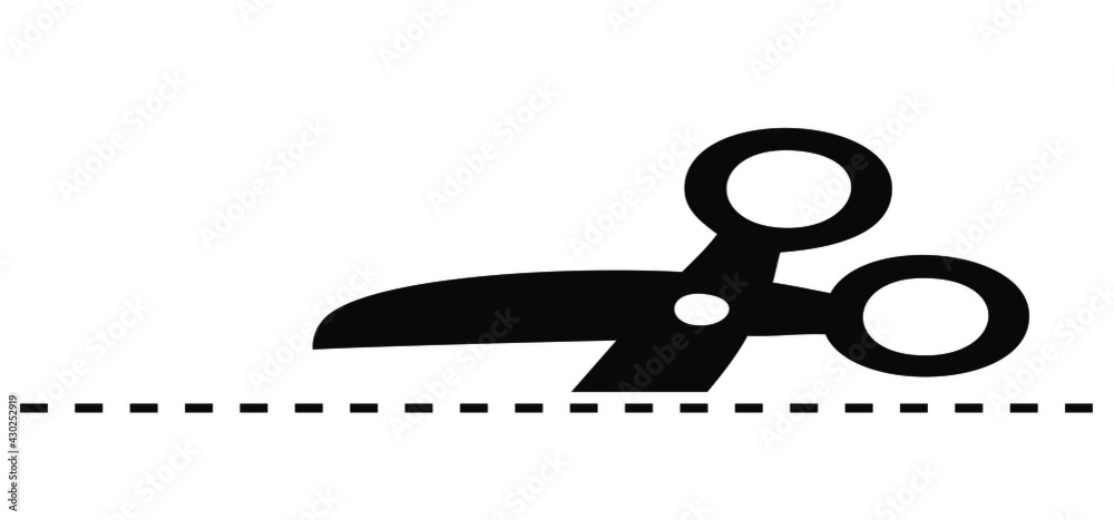 business dotted line with shears icon. Coupon, voucher scissors. Flat ...