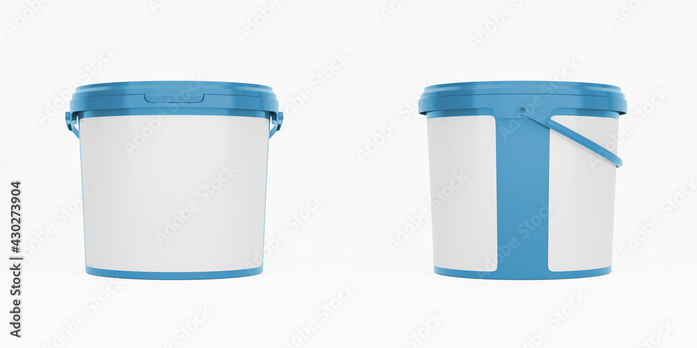 Blue 5l plastic paint can / bucket / container with handle and blank ...