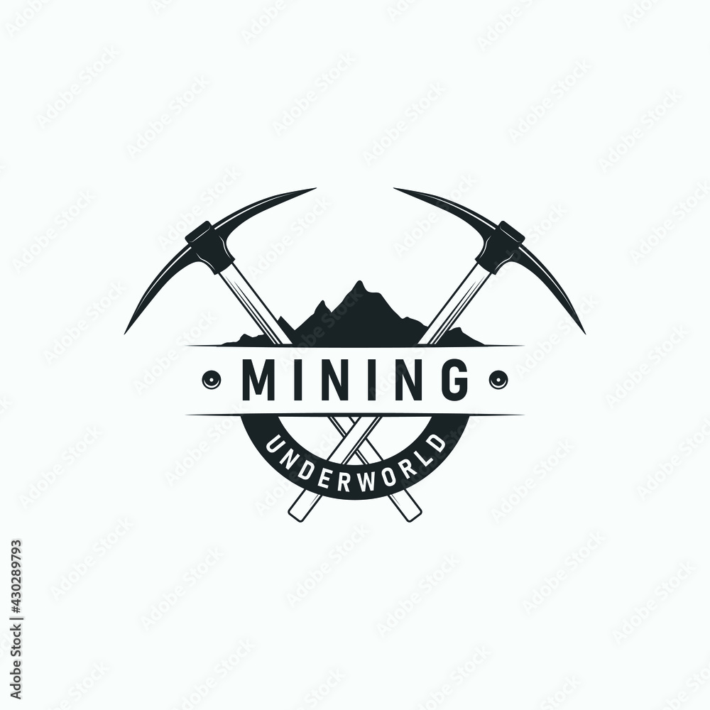 retro mining logo,emblem,badges with a pickaxe template vector ...