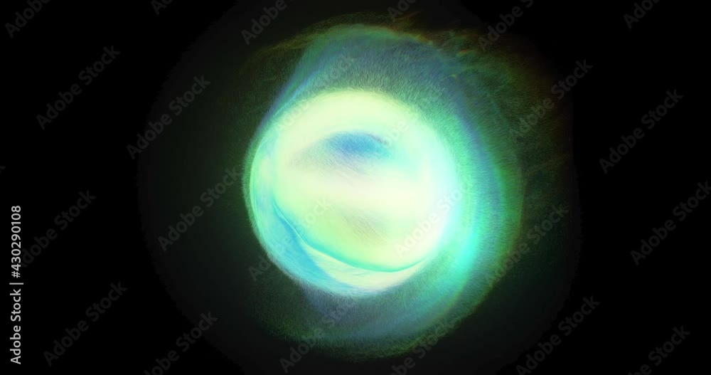 Green and blue energy orb, abstract loop of flowing particles, magic ...