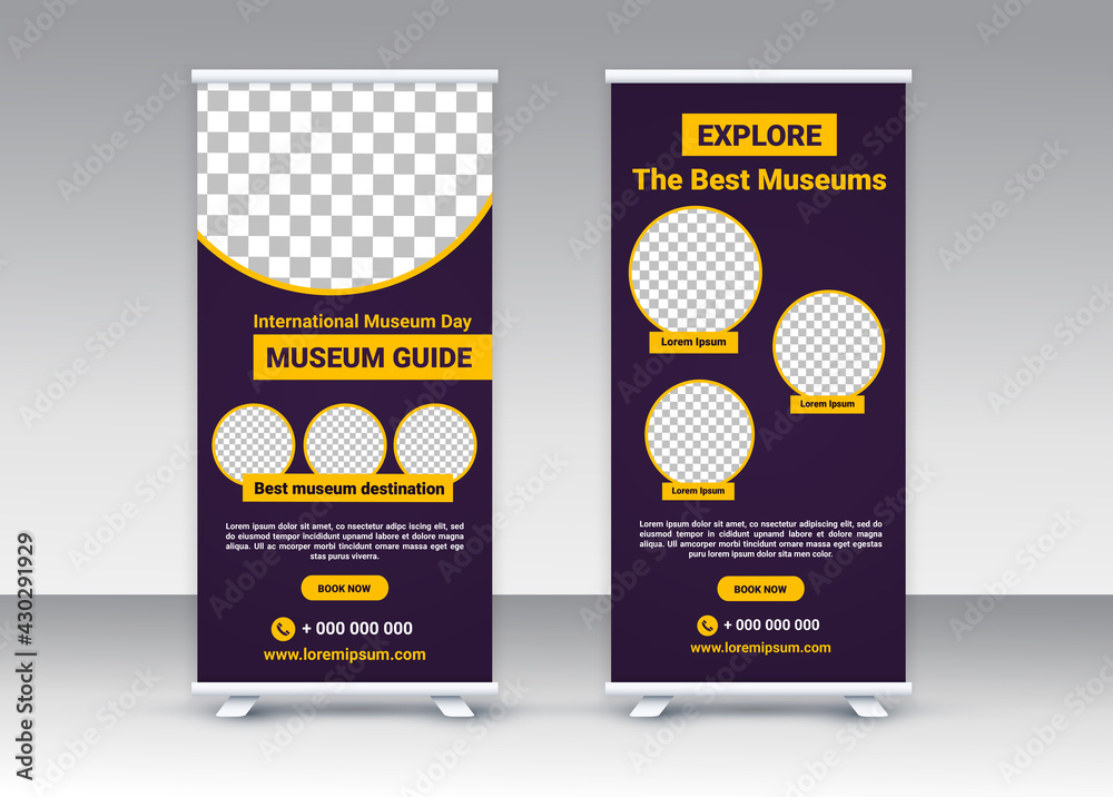 International Museum Day. Roll up banner. Standee banner design. Modern ...