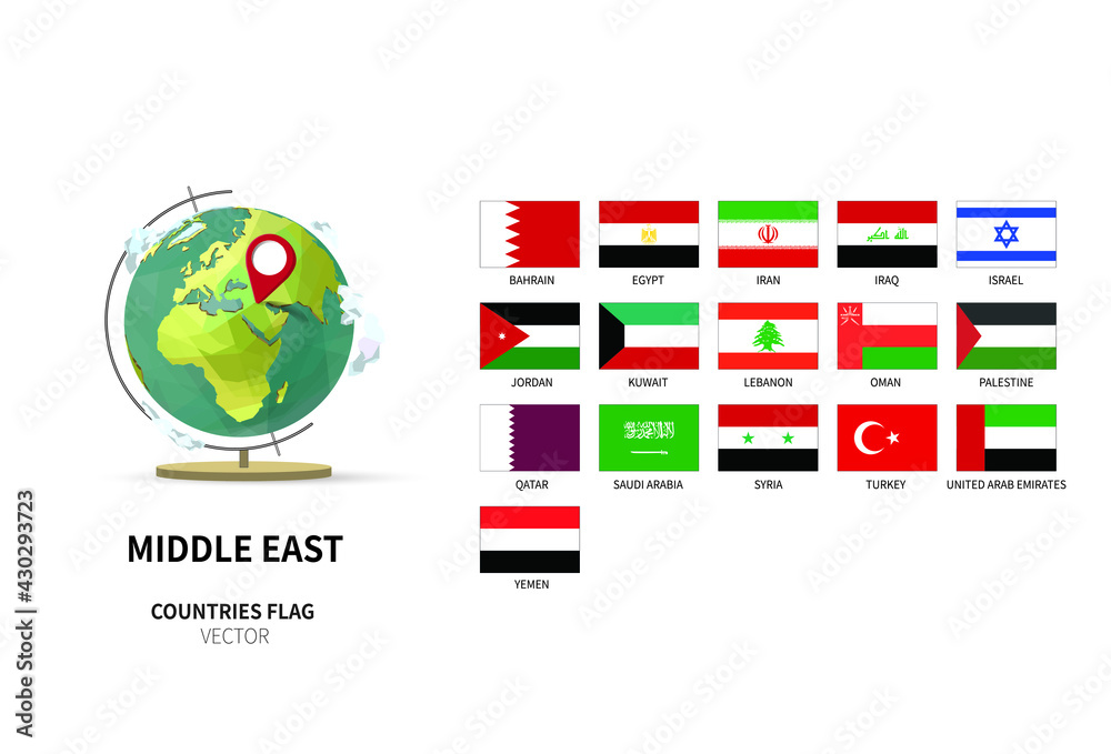 Middle east countries flag vector. all world countries national flags ...