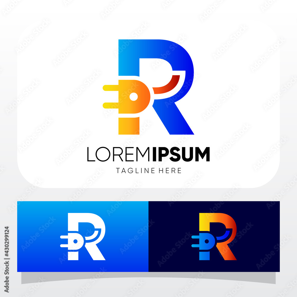 Letter R Power Jack Electric Logo Design Vector Graphic Stock Vector ...