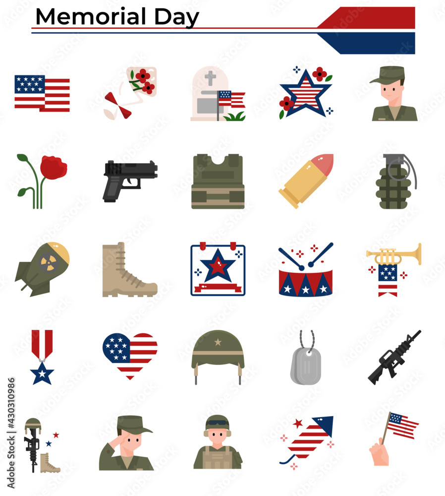 Memorial Day and military icon set. Stock Vector | Adobe Stock