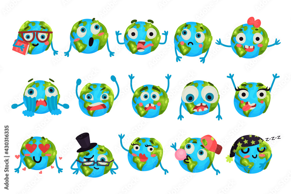 Humanized Globe Sphere Crying and Screaming Vector Set Stock Vector ...